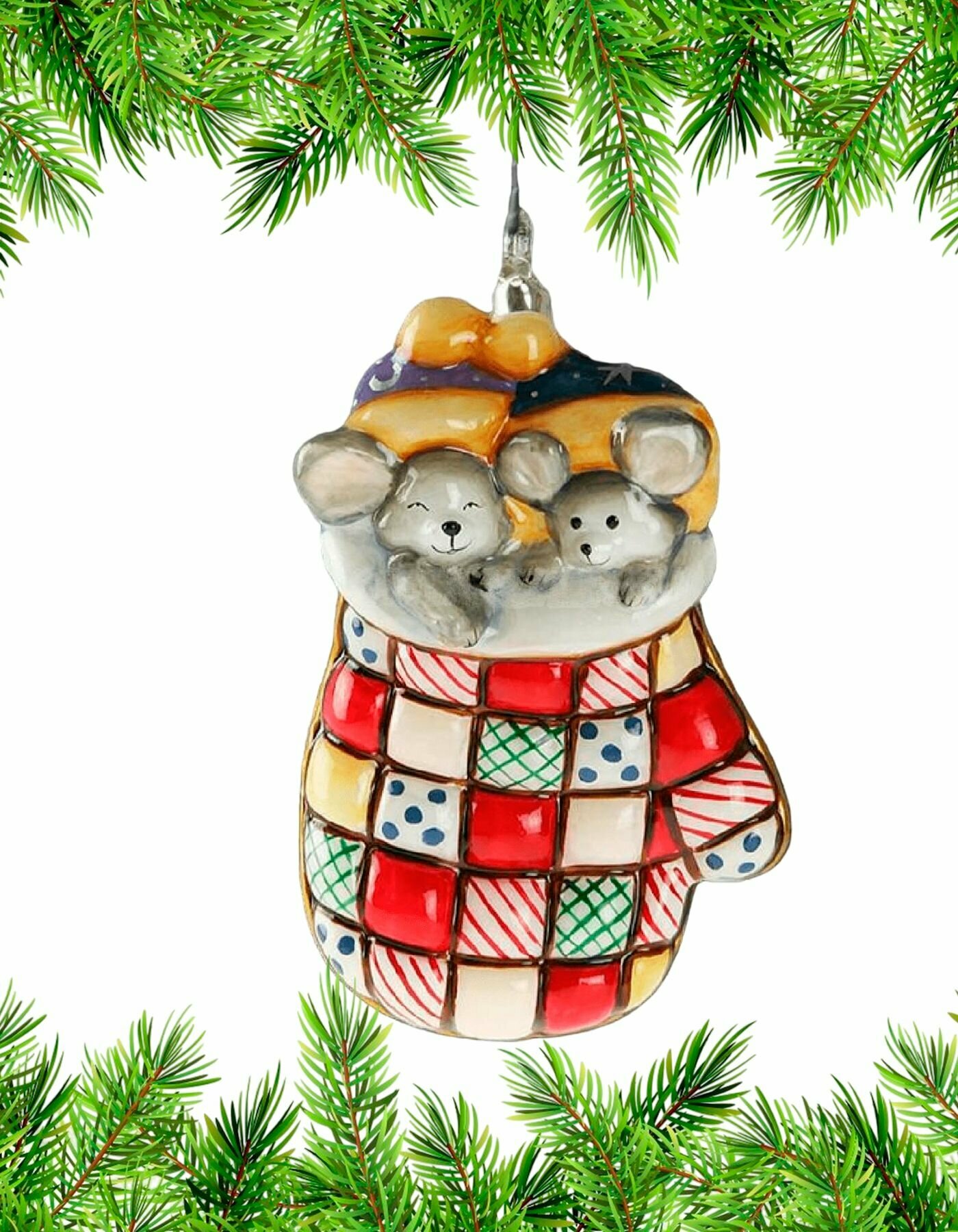 Елочная игрушка Мыши в рукавичке Komozja Family
