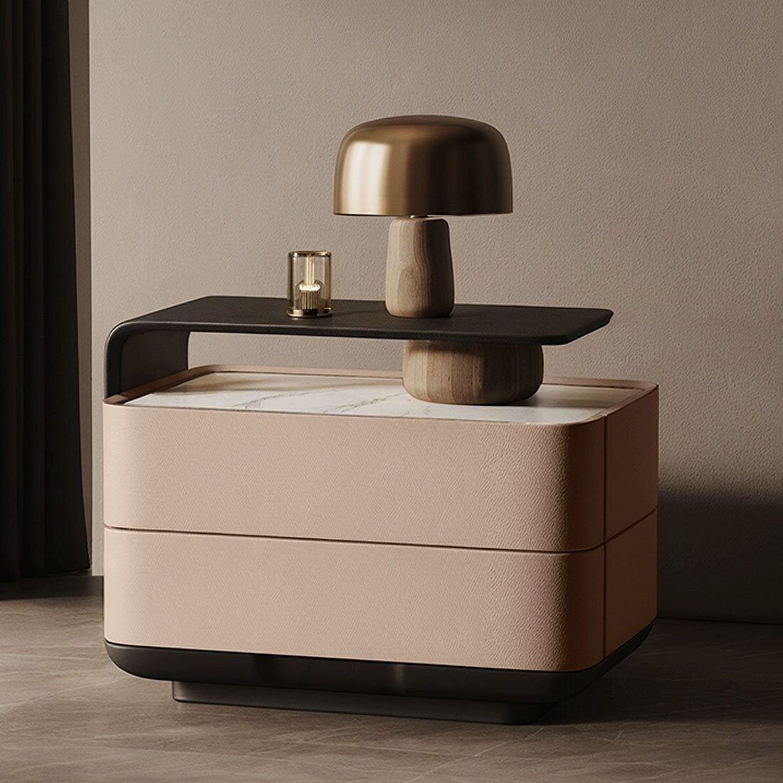 Кожаная прикроватная тумбочка в итальянском стиле Gianna (левая, персиковый)