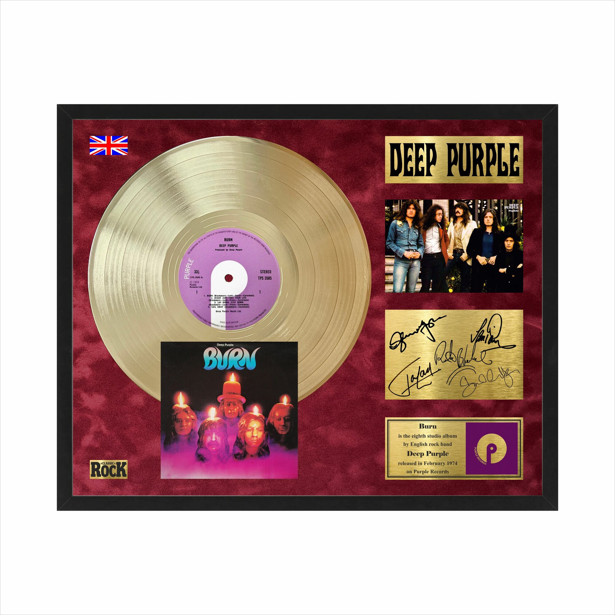 Deep Purple Burn картина с золотой виниловой пластинкой