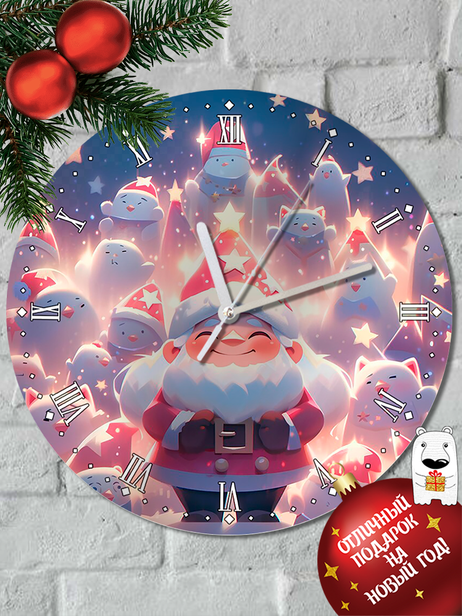 Настенные часы УФ (Новогодний подарок) "Санта Клаус (Рождество, подарки, Дед Мороз, графика, счастье, снеговик) - 7017"