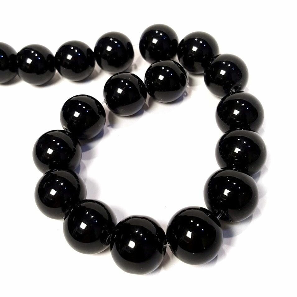 Бусины агат черный шар гладкий 16 мм (нить 18 см), Suntrim