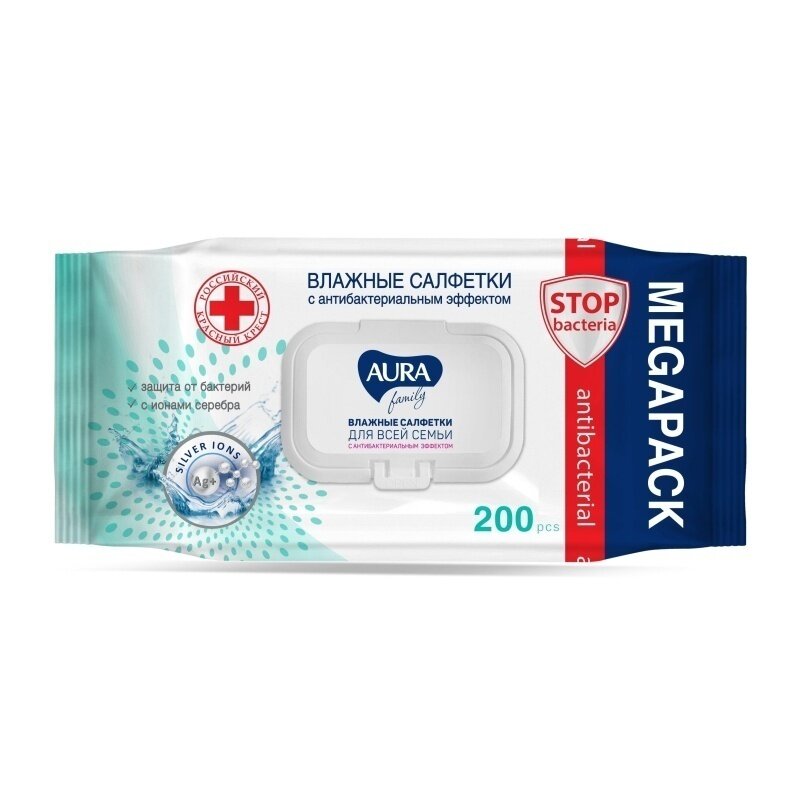 Салфетки влажные Aura для всей семьи, 200 шт