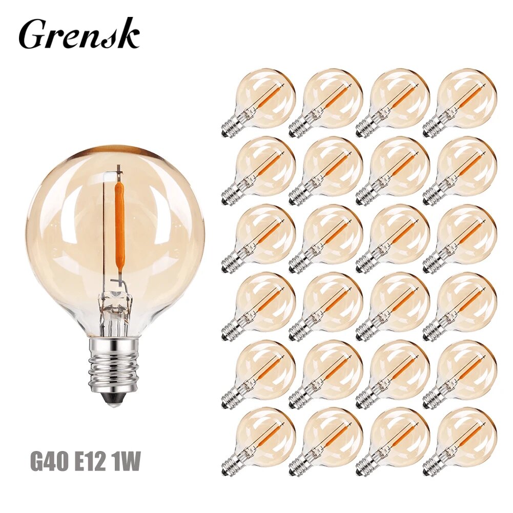 LED лампы G40 25 шт, теплый свет, Grensk, E12/C7 220V
