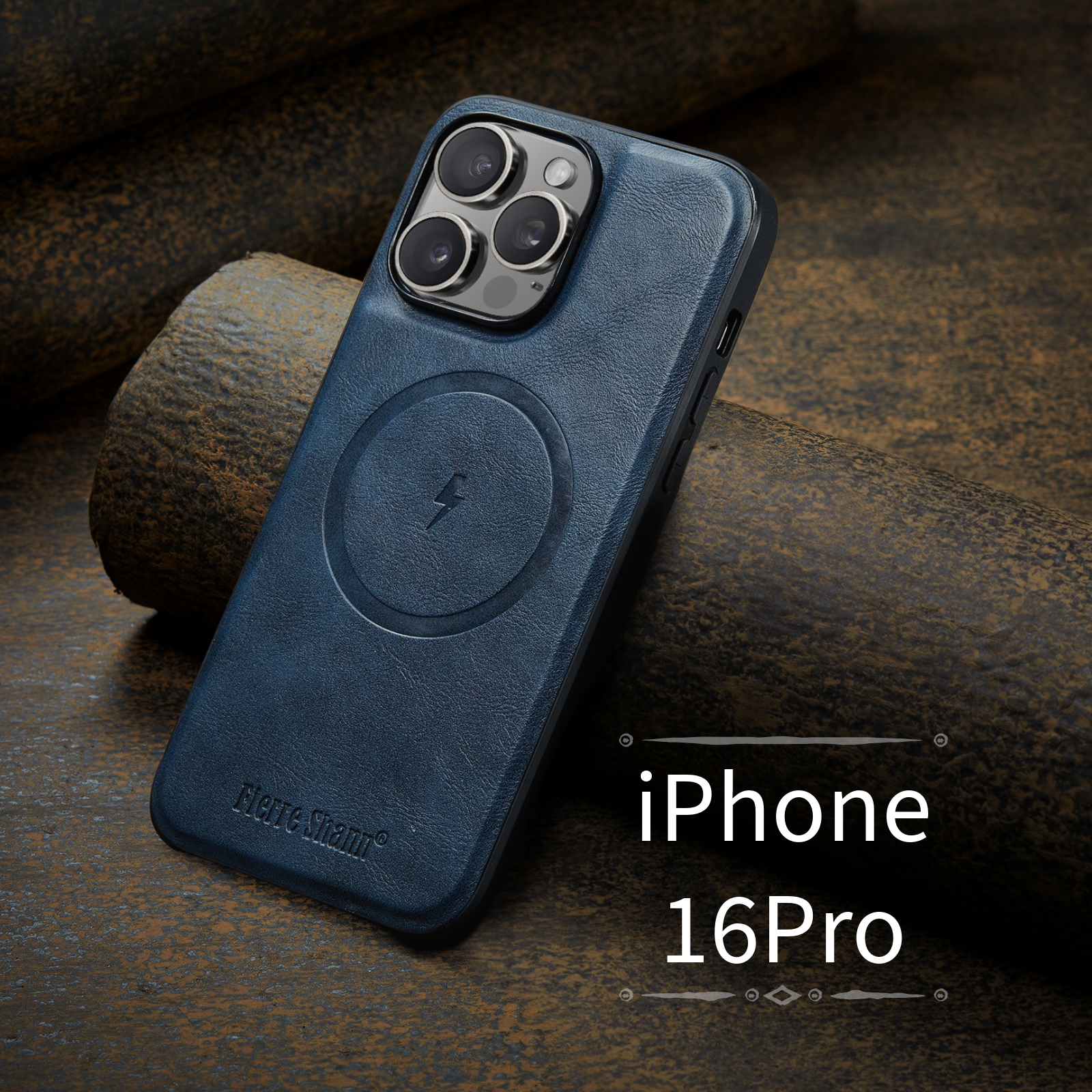 Чехол на айфон 16 про синий кожаный - Чехол iPhone 16 pro синий