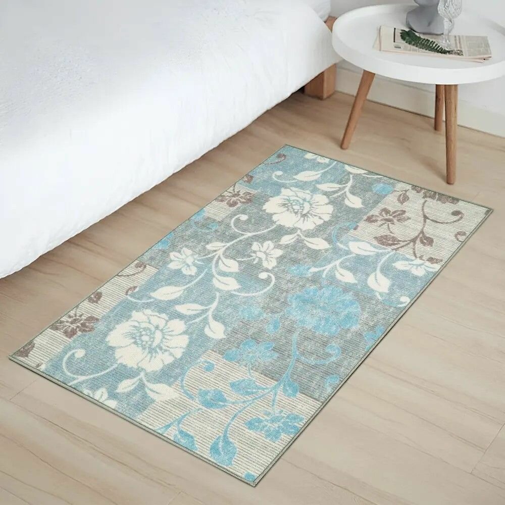 Ковер Cleopatra, противоскользящий, комнатный, для ванной, прихожую, на кухню, 80х120 см, голубой, серый