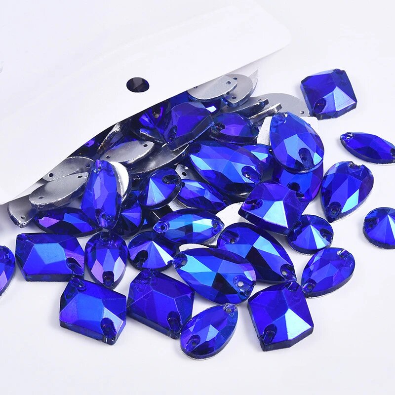 Синие стразы Sapphire AB, стекло, mix shape 100шт