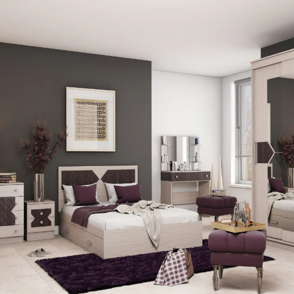 Двуспальная кровать с двумя выдвижными ящиками Николь 140х200 см Эра Ясень шимо / Лиственница темная