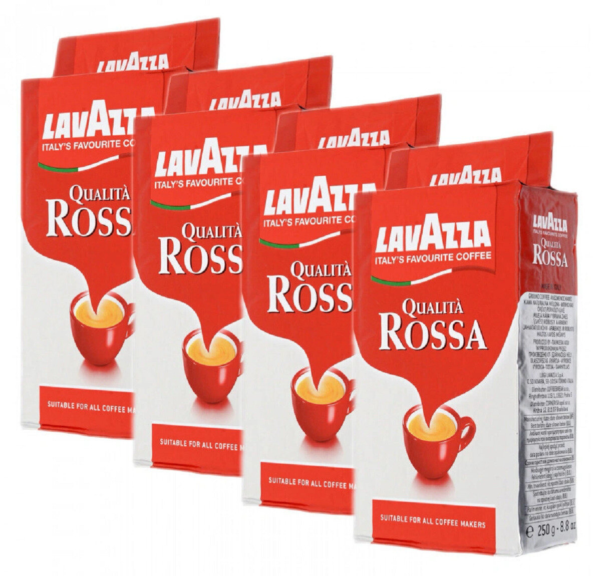 Кофе Lavazza Rossa, молотый, вакуумная упаковка, арабика 70%/робуста 30%, 250г, 4 шт.