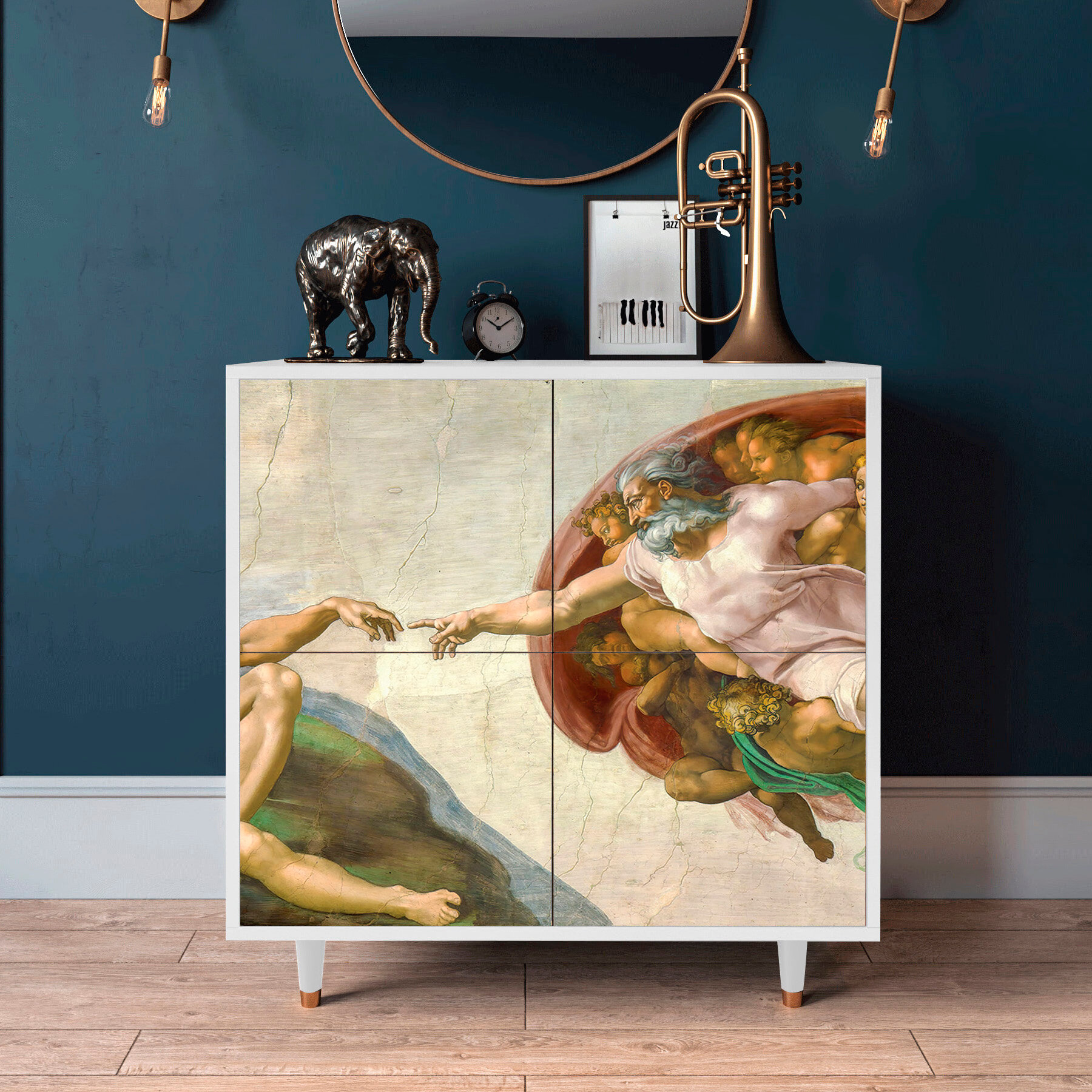 Комод - STORYZ - BS3 The Creation of Adam by Michelangelo, Размер - 94 x 96 x 48 см, Цвет корпуса - Белый