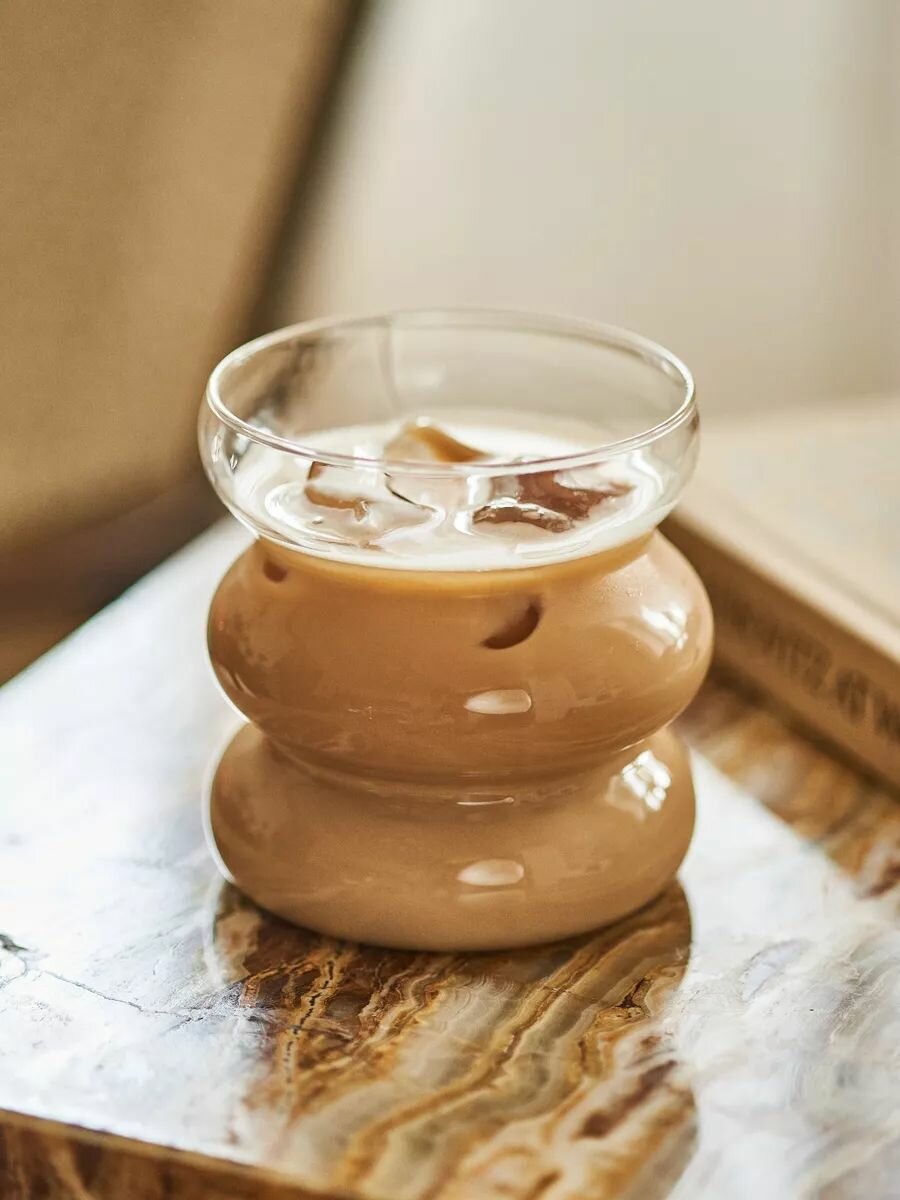 Стакан для кофе стеклянный волнистый искривленный 460 мл из термостойкого боросиликатного стекла