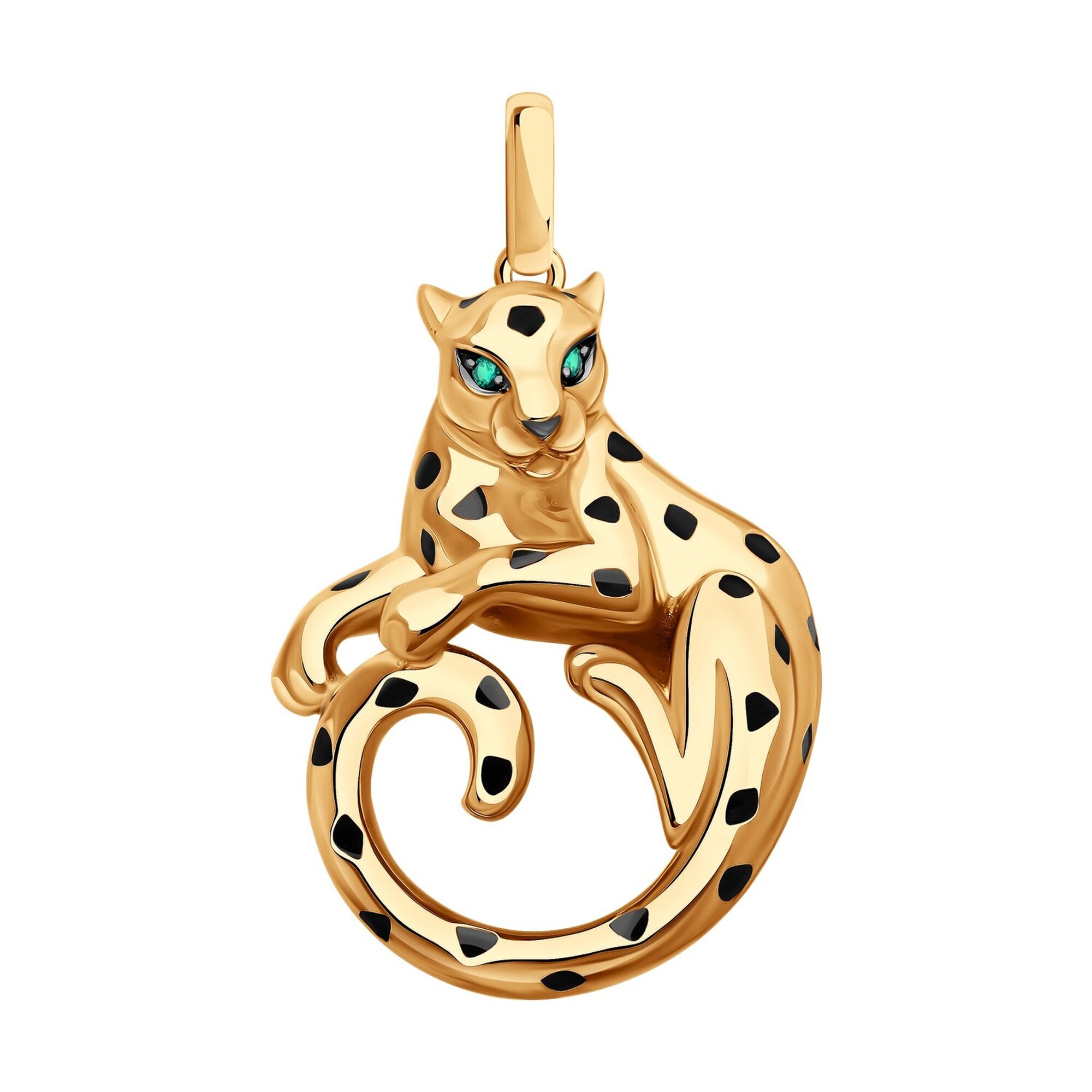 Подвеска, красное золото, 585 проба, изумруд, эмаль