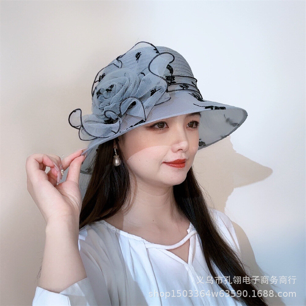 Шляпа Eugen Collection, женская, летняя, с цветочным принтом, серая, 56-58 см