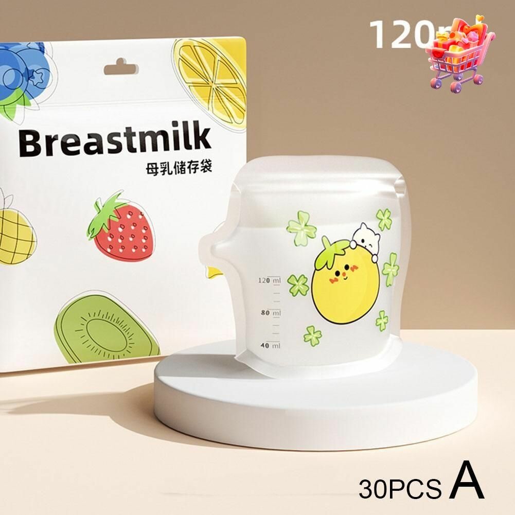 120/200 мл стерильные пакеты для молока грудного 30 шт, стерильные, пакеты для хранения грудного молока и заморозки, с двойной застежкой