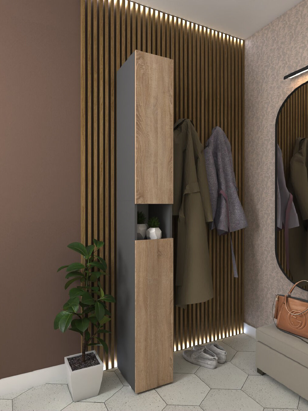 Шкаф-пенал в прихожую Графит-Дуб