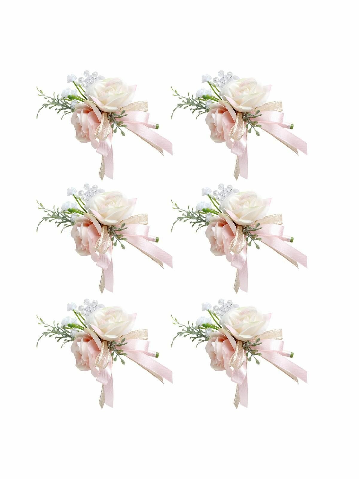 Стабилизированныецветы,6 штук свадебного букета из искусственных цветов розового цвета шампанского с розами-corsage