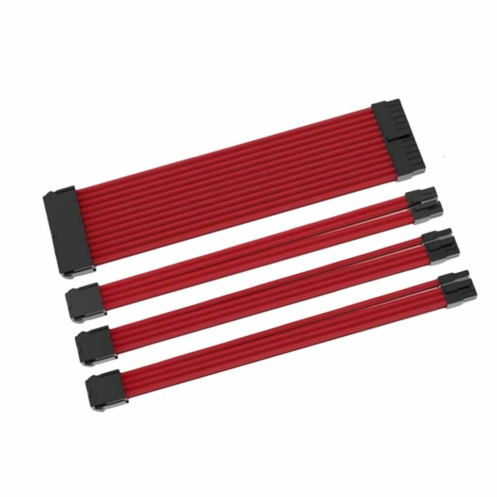 Гибкий кабель питания 18AWG, комплект переходников 24Pin/4+4 CPU/6+2Pin PCIE, 30 см, красный