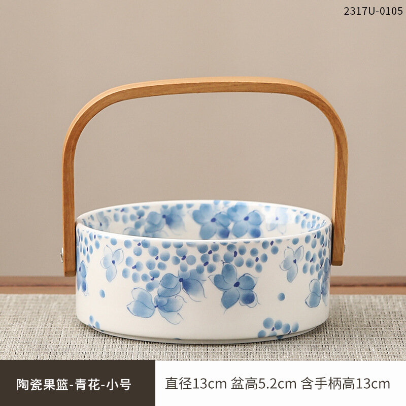 2026 Винтажный стиль подноса с ручкой для украшения кофейного стола в гостиной, коробка для сухофруктов, керамическая корзина для фруктов