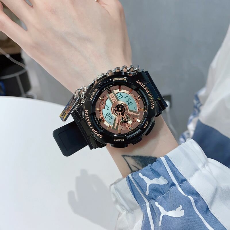 Спортивные водонепроницаемые часы в стиле "Воин-волк", многофункциональные электронные часы с двойным дисплеем для студентов-мужчин, корейская версия, светящиеся часы для спецназа для активного отдыха.