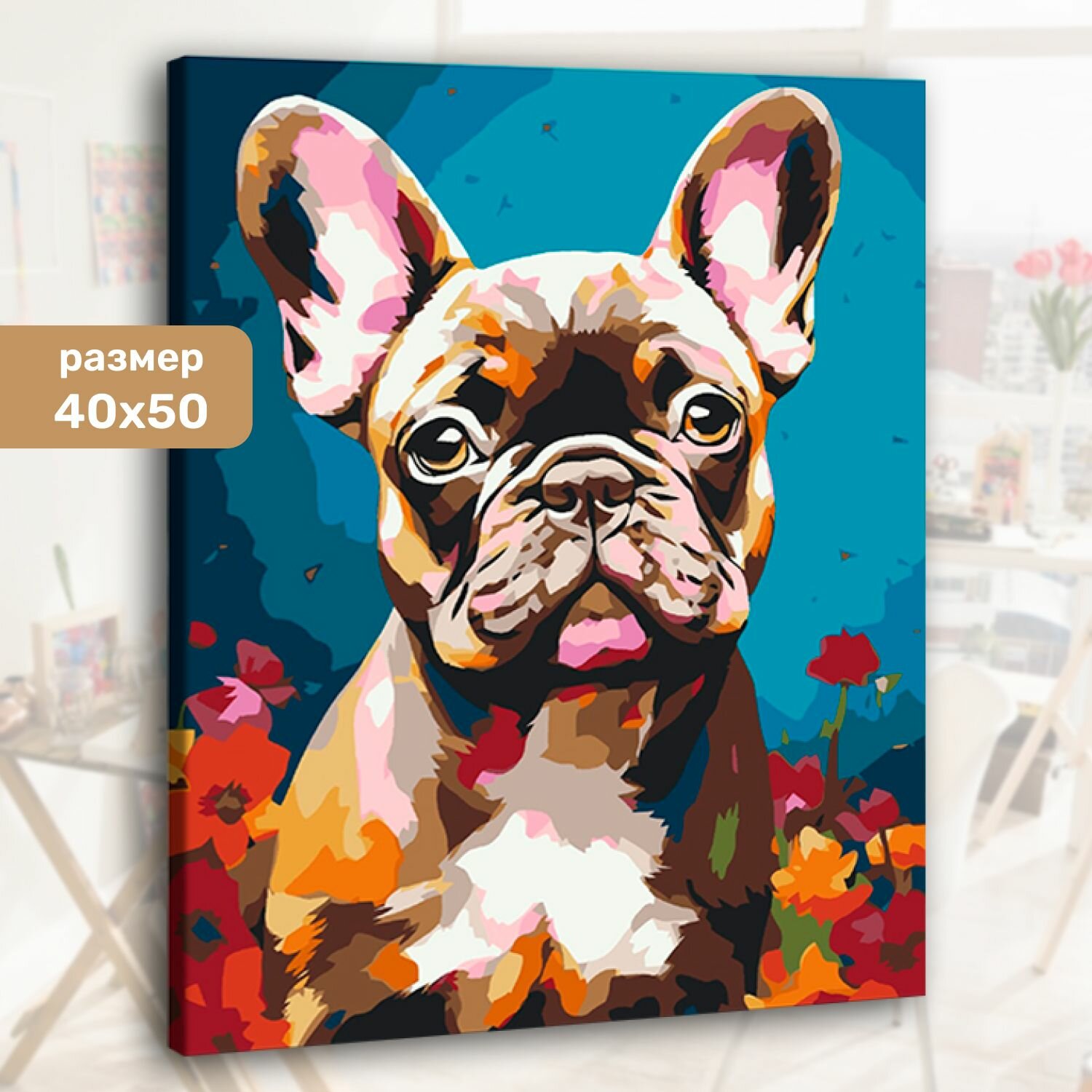 Картина по номерам на холсте с подрамником 40х50. французский бульдог