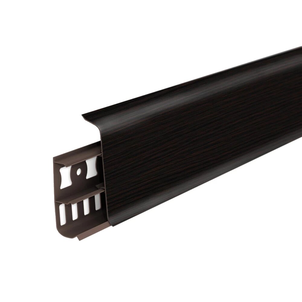 Плинтус ПВХ напольный Деконика 70 мм венге темный 2200 мм Г-профиль с кабель-каналом Деконика Д-П70 303 ВНГ ТЕМ