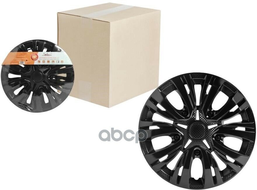 Колпаки колесные 14" "Лион", черный глянец, карбон, к-т 2 шт. AIRLINE арт. AWCC1404