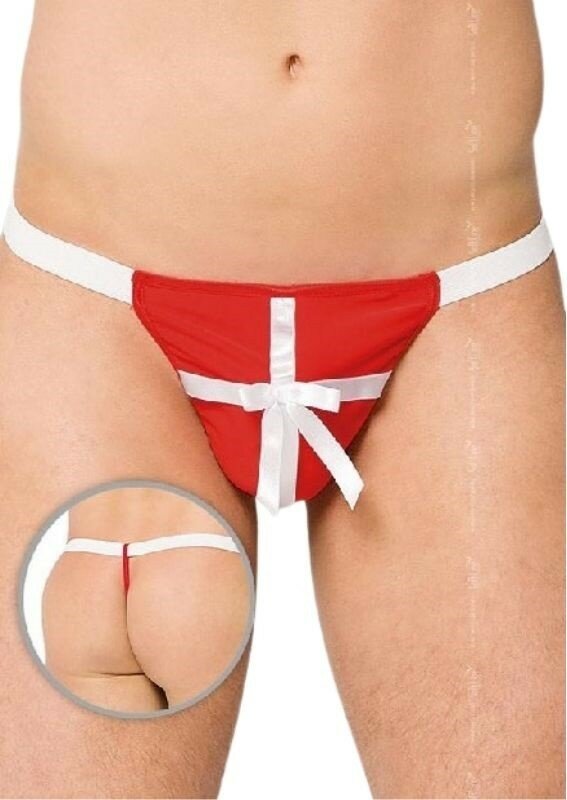 Мужские стринги с бантиком "Surprise" красно-белые, универсальный размер S/L