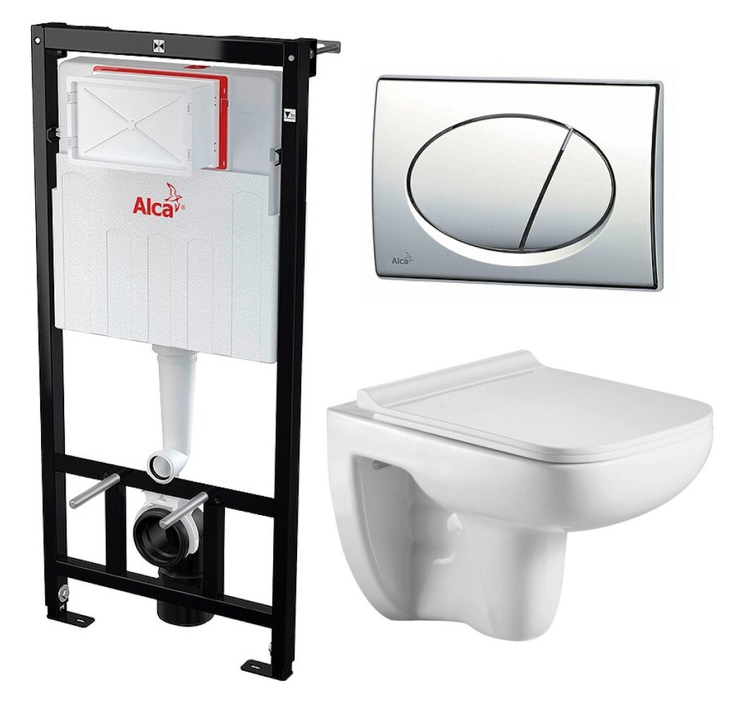 Комплект 3 в 1 инсталляция AlcaPlast + Подвесной унитаз WeltWasser Kehlbach 004 GL-WT + кнопка хром