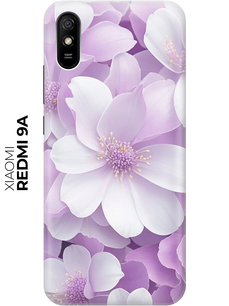 Силиконовый чехол на Xiaomi Redmi 9A / Сяоми Редми 9А с рисунком "Бело-фиолетовые цветы"