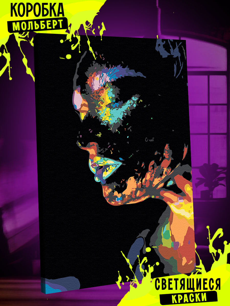 Картина по номерам светящаяся в темноте Портрет девушки неоновый / Portrait of a girl neon холст на подрамнике