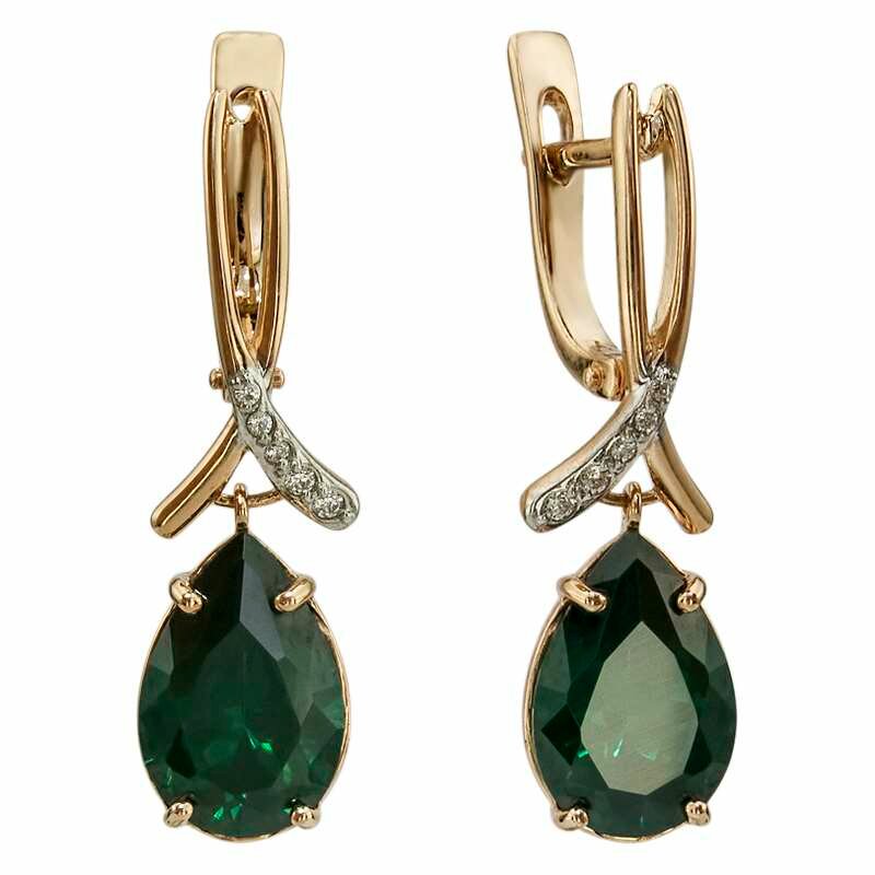 Серьги, красное золото, 585 проба, изумруд