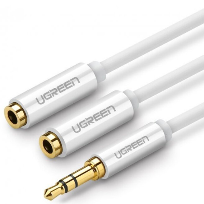 Кабель Ugreen AV141 Dual 3.5 mm Female to 3.5 mm Male Audio Cable (0,2 метра) белый (10789)