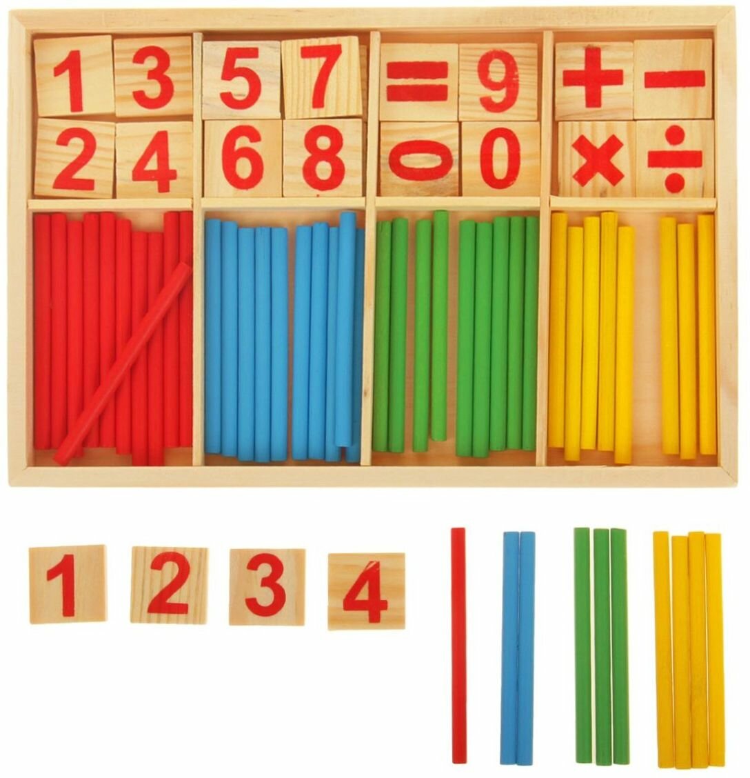 Счётные палочки "Цифры и знаки", набор для обучения счету, развитие воображения и логического мышления, 74 элемента