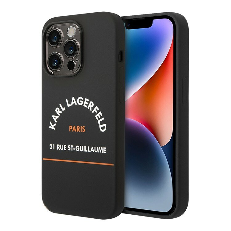 Karl Lagerfeld силиконовый чехол для iPhone 14 Pro Max, Liquid silicone RSG logo черный (MagSafe)