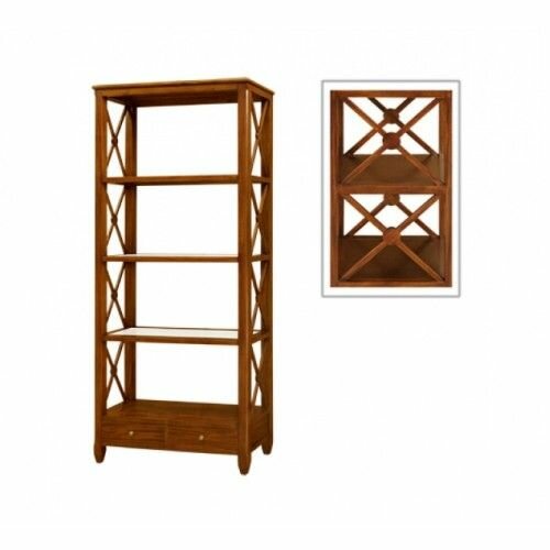 Стеллаж широкий DOMKORLEONE с полками и ящиками из красного дерева (mahogany wood), цвет орех NAA (светло-коричневый)