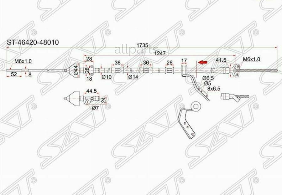 SAT ST-46420-48010 Трос ручника TY Harrier ACU/SXU/MCU10, 2WD -RH