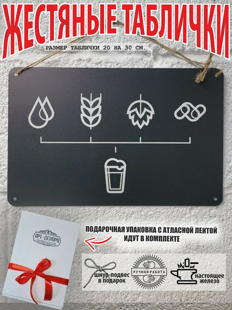 Готовый подарок, пиво, постер на стену 20 на 30 см. шнур-подвес в подарок