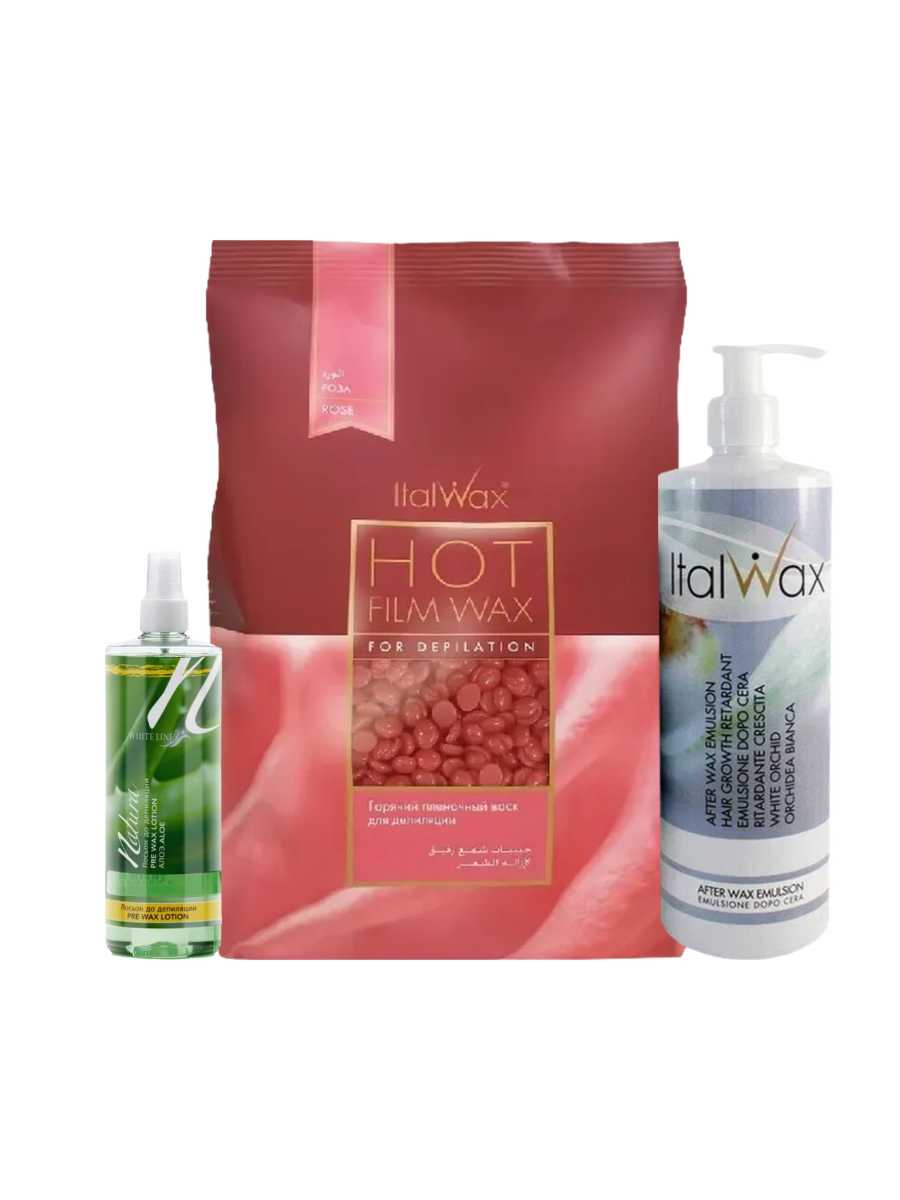 Воск в гранулах Роза ITALWAX NATURA Rose ,1000гр+(Набор уход до/после Лосьон Алоэ, Орхидея,750 мл)