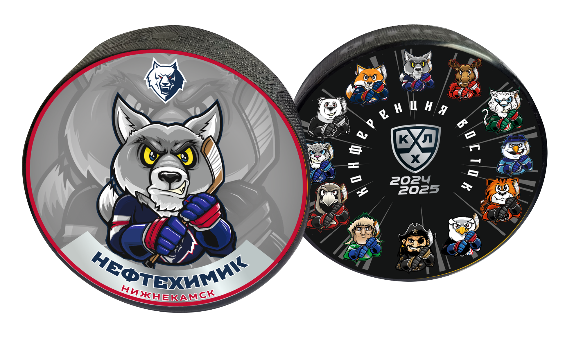 Шайба хоккейная "ExpoState - OFFICIAL" (Восток - ХК Нефтехимик маскот 2024-25 цветная двустор.)