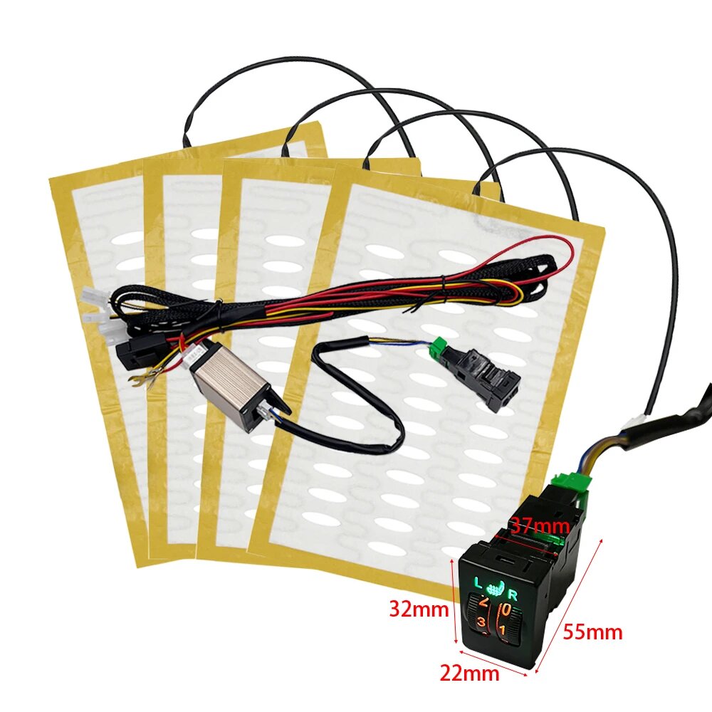 Универсальные комплекты обогрева автомобильных сидений, подходят для 2-местных сидений, грелка из сплава/углеродного волокна, 3-уровневый переключатель управления для Toyota Camry Prado