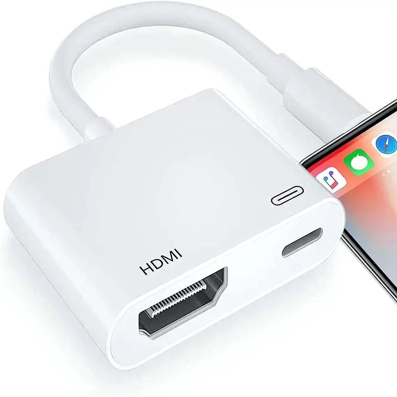 Адаптер Lightning-HDMI для iPhone 14 13 12 11 Pro Max в ТВ/проектор/монитор Конвертер экрана 1080P с портом для зарядки Power Needed