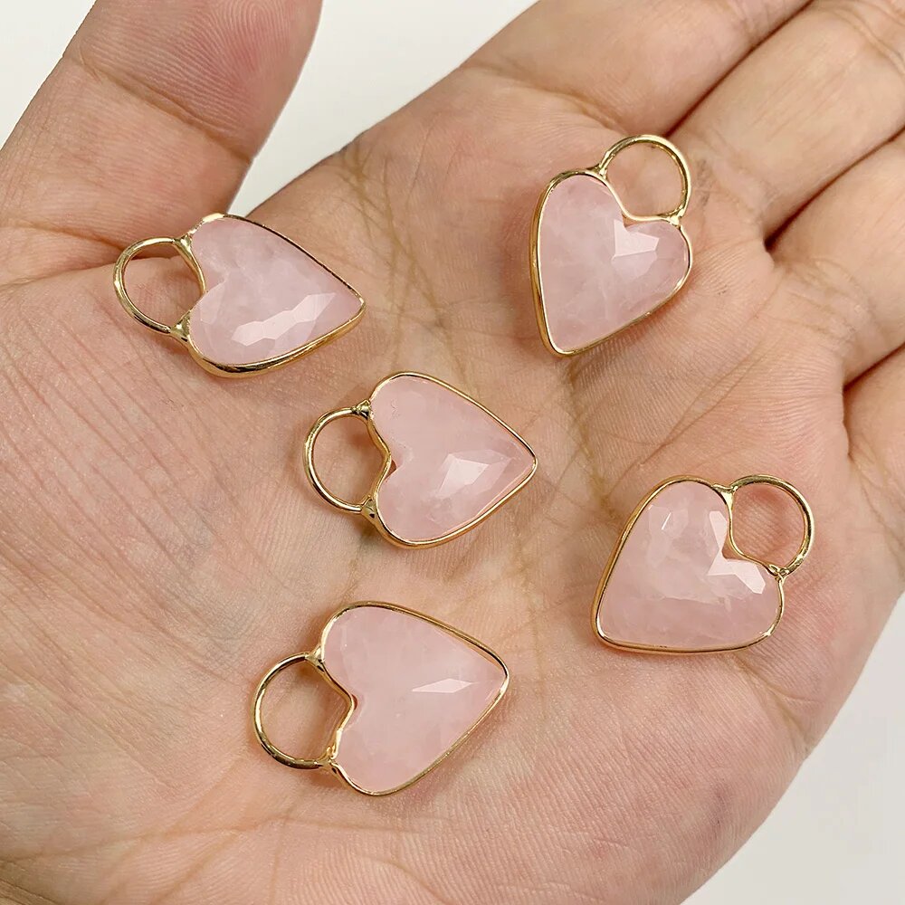 Подвески розовый кварц сердце, NO.4 Rose Quartz