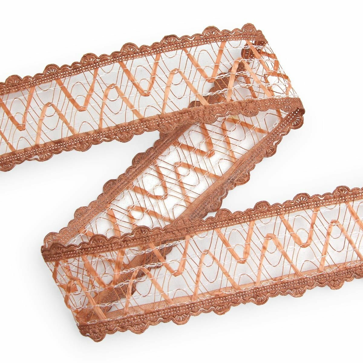 YH105 Тесьма ажурная для оформления подарков 38мм*25м (10 коричневый)