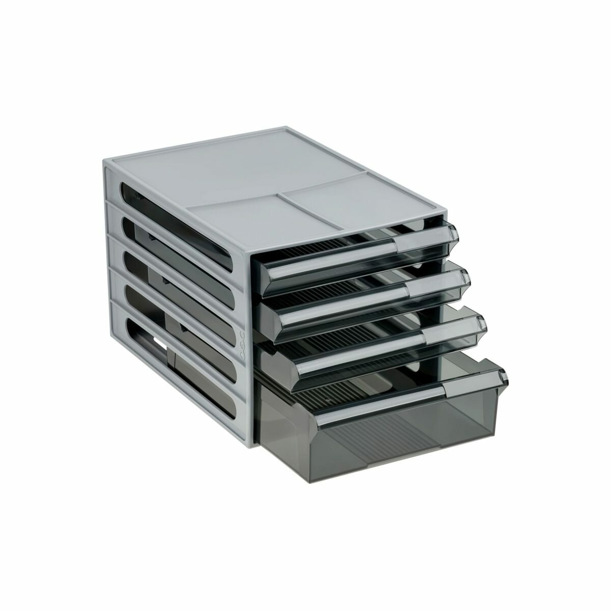 Бокс с выдвижными лотками Стамм, закрытый, 4 лотка, серый/прозрачный (ВЛ53)