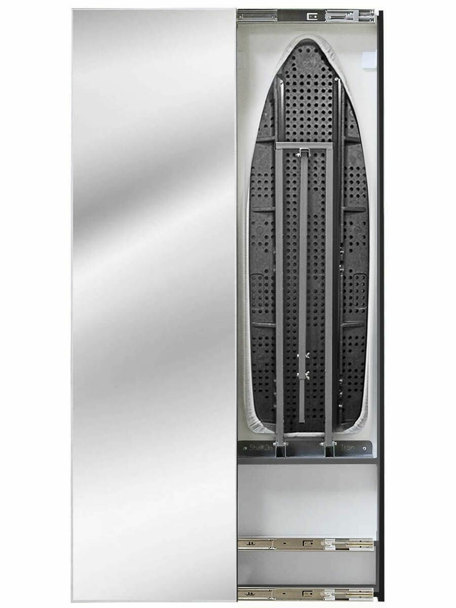 Встроенная гладильная доска с зеркальным фасадом Айрон Бокс Термо, Венге купе лево