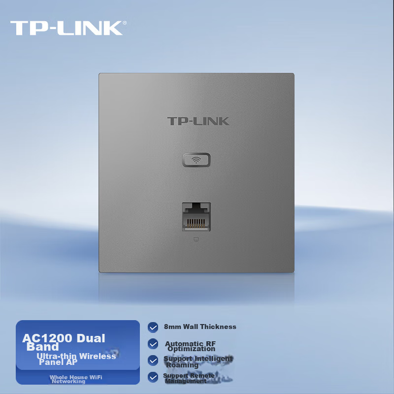 TP-LINK 1200M 5G Dual-Band Wireless Panel AP Router, 86-Type, Enterprise Hotel Villa Whole-House WiFi Access, POE Power Supply, AC Management AP1202I-PoE Slim Model, Deep Space Silver