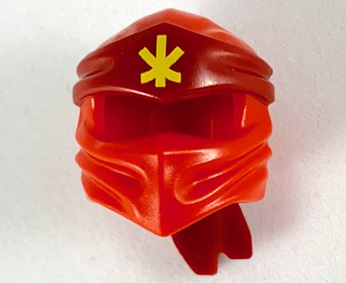 Minifigure, Headgear Ninjago Wrap Type 4 with Molded Dark Red Headband and Printed Yellow Ninjago Logogram Letter K Pattern, 40925pb07 Red U