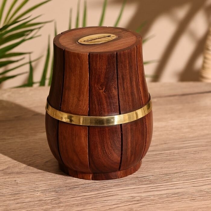 Копилка Sima-land "Бочка", 10х10х12 см, манговое дерево