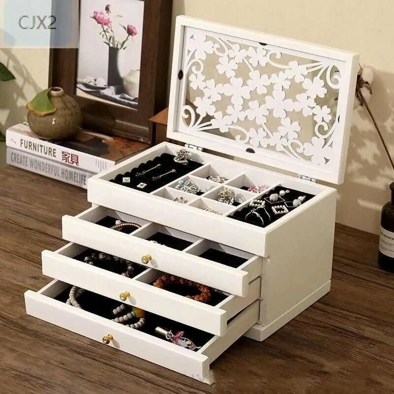 Шкатулка-комод, для украшений, деревянная, белая, 29,5x18,5x29,5 см