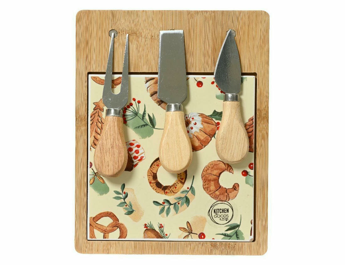 Сервировочный набор для подачи сыра, фарфор, металл, дерево, 22х18 см, Kaemingk