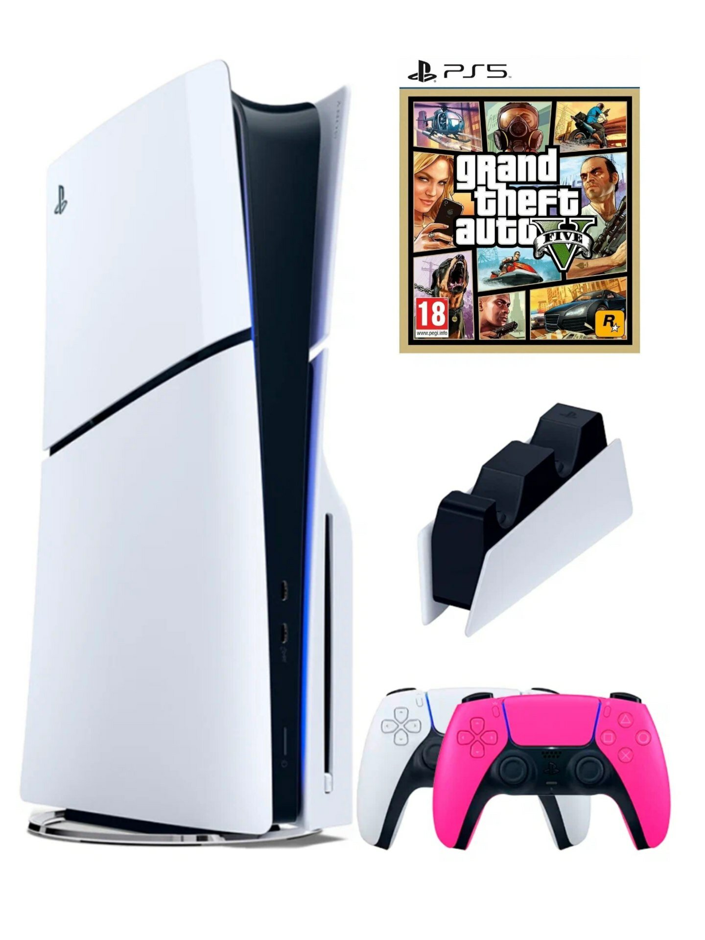 PS5 (ПС5) Игровая приставка Sony PlayStation 5 Slim +2-й геймпад розовый + зарядное + игра GTA5